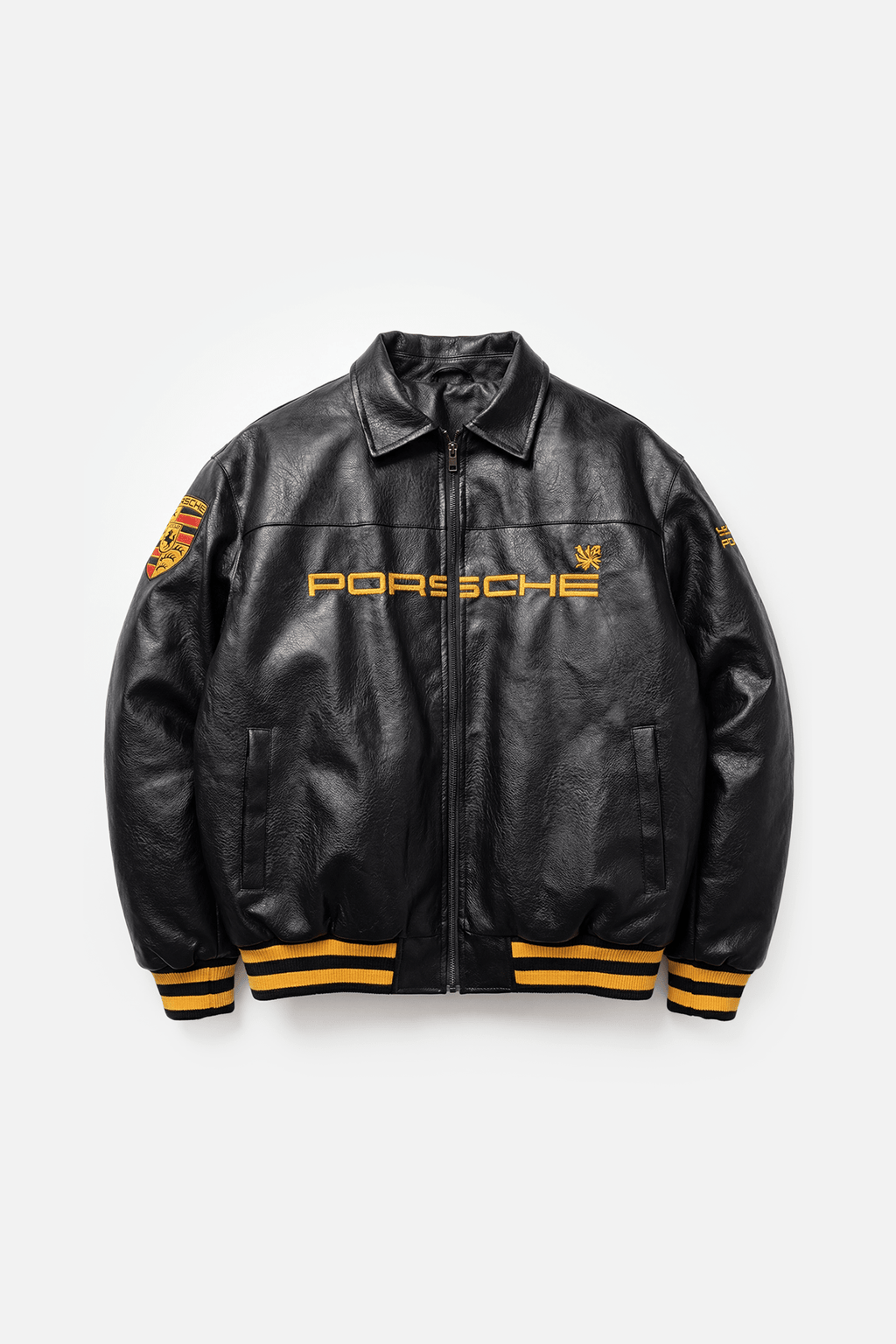 Porsche Vintage Leather Bomber Jacket - Black Edition – Speedx Crafts