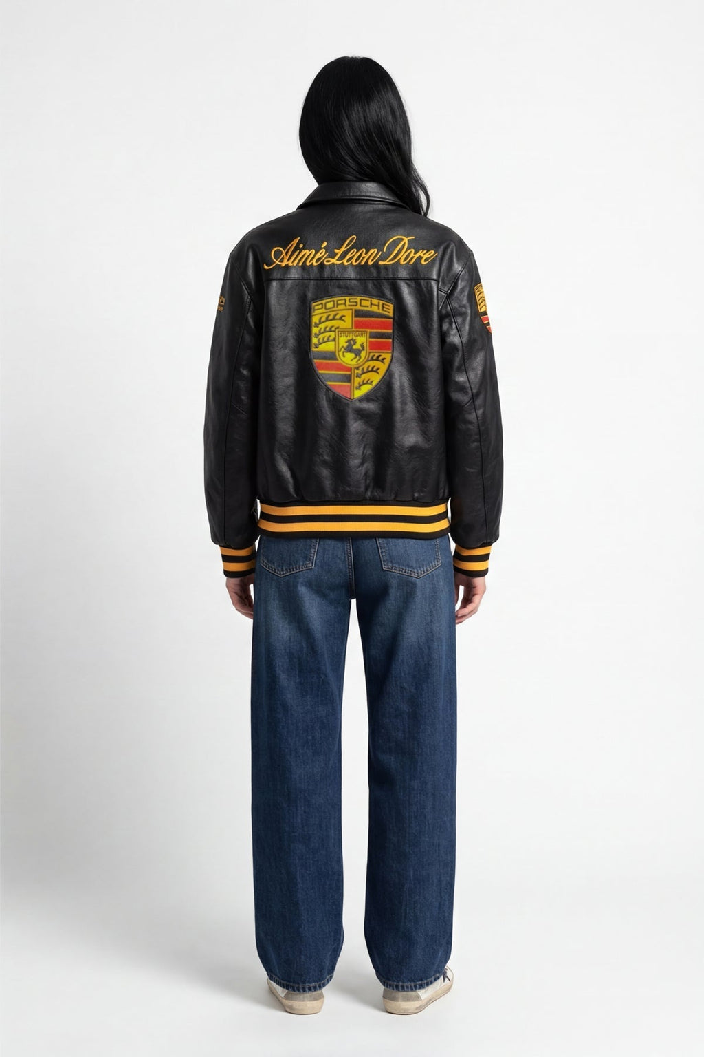 Porsche Vintage Leather Bomber Jacket - Black Edition – Speedx Crafts