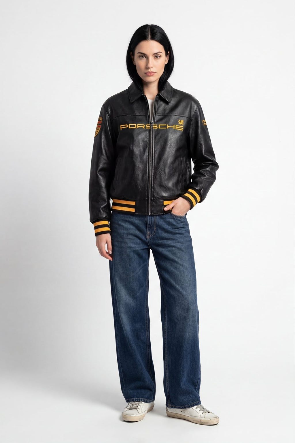 Porsche Vintage Leather Bomber Jacket - Black Edition – Speedx Crafts