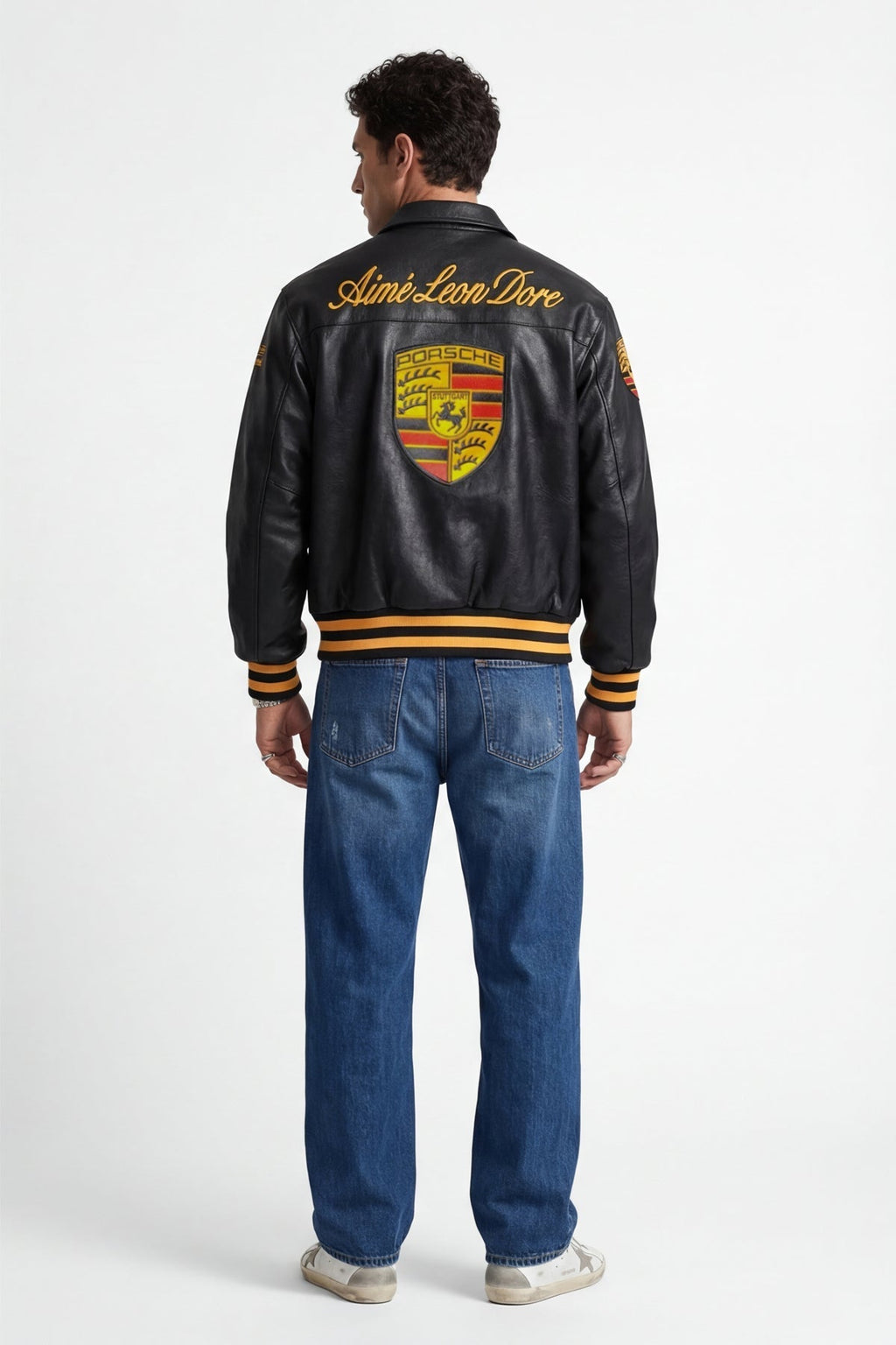 Porsche Vintage Leather Bomber Jacket - Black Edition – Speedx Crafts